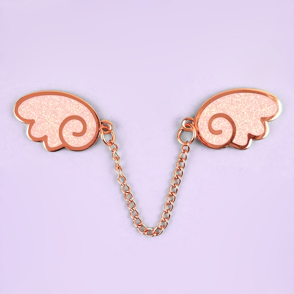 Angel Wings Rose Gold/Glitter Light Pink Enamel Pin – Flea Circus Designs